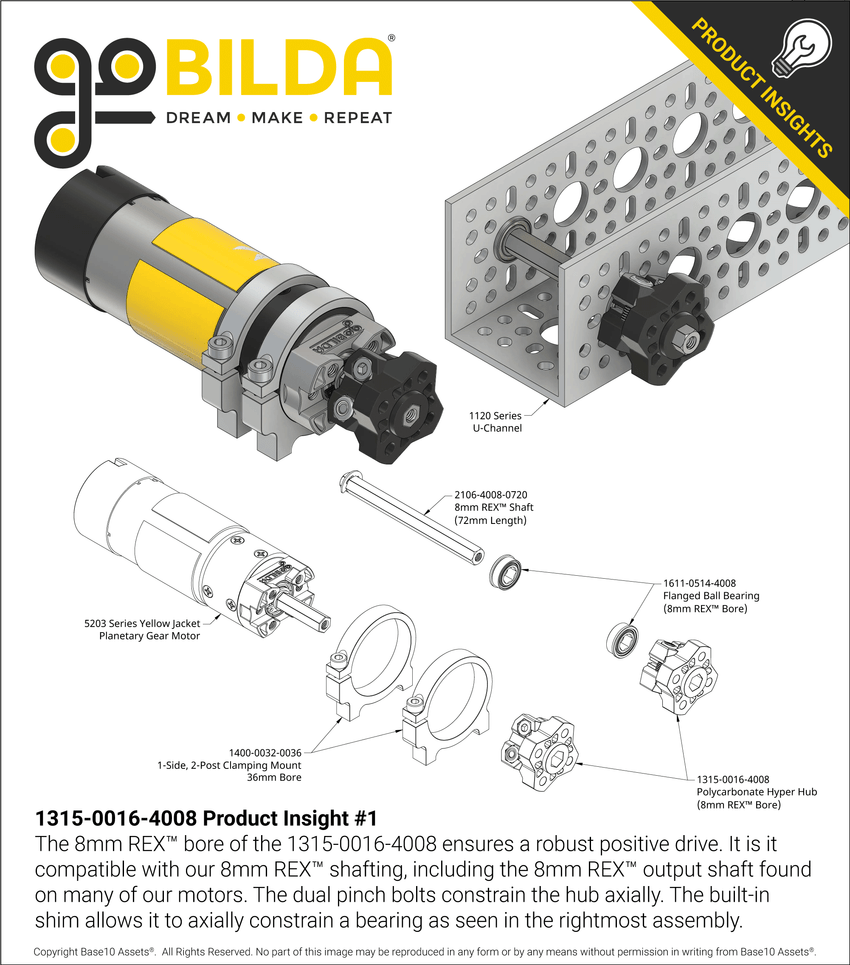 1315 Series Polycarbonate Hyper Hub 8mm Rex™ Bore 2 Pack Gobilda®